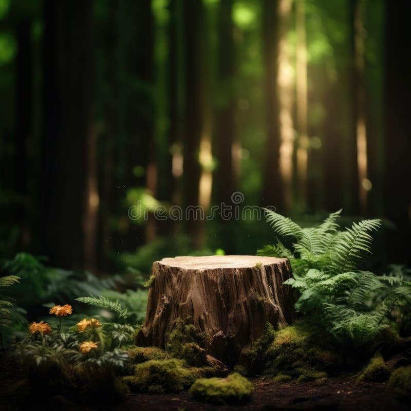 Empty Table Top Made from an Old Tree Stump with Green Forest ...