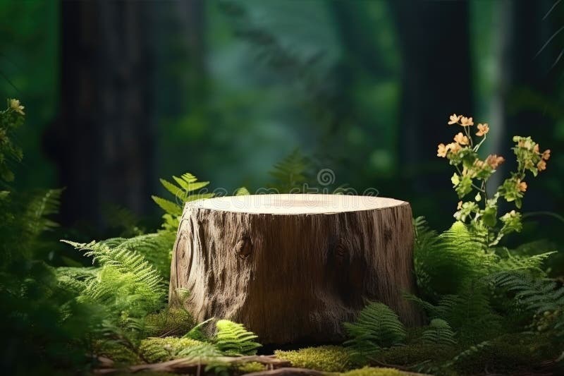 Empty Table Top Made from an Old Tree Stump with Green Forest ...