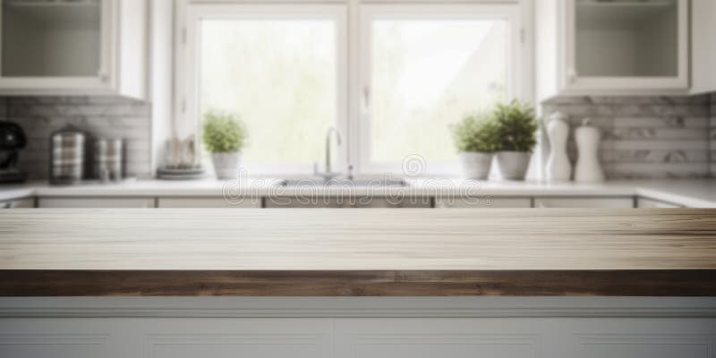 Empty Table Top with Out of Focus Lights and Bokeh on Modern Minimalist ...