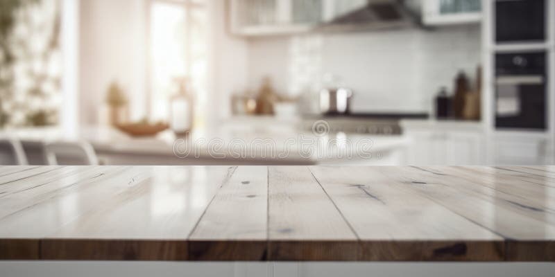 Empty Table Top with Out of Focus Lights and Bokeh on Traditional ...
