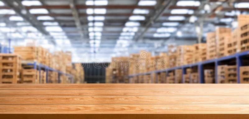 Empty Table Top with Warehouse Cordial Background Stock Illustration ...
