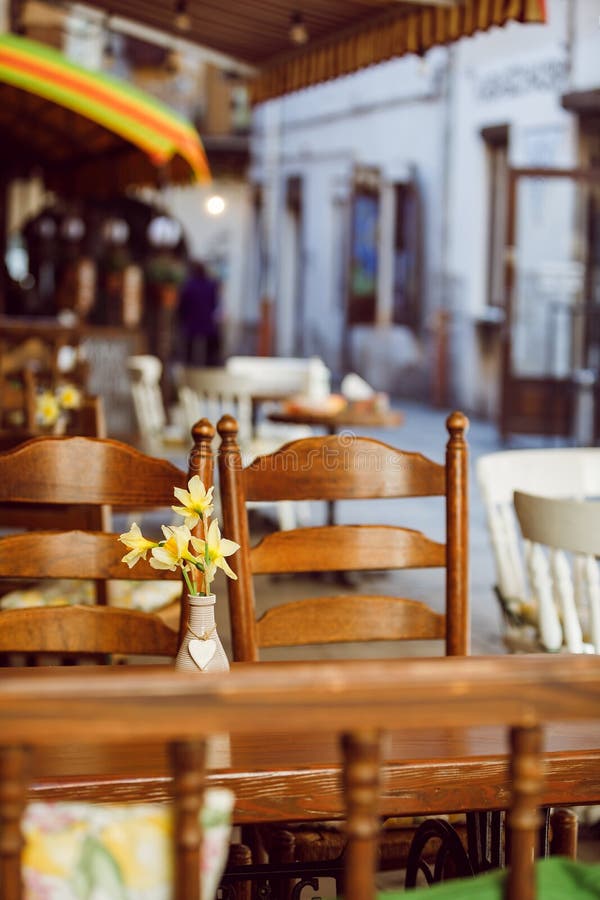 Empty Tables of Cafe Outdoors Stock Photo - Image of food, interior ...