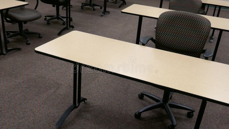 Empty Tables Arangement in Light Room of Office Building Stock Footage ...