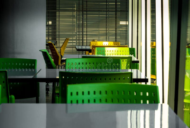 Empty Tables and Chairs that Nobody Sit in the Cafeteria Stock Photo ...