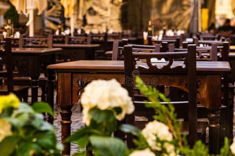 Empty Tables Restaurant Tables in European Old Town Stock Photo - Image ...