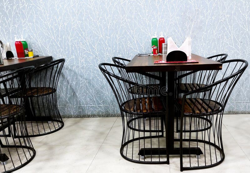 Empty Tables Set for Meal in Modern Restaurant Stock Image - Image of ...