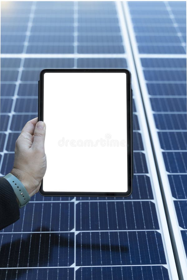 Empty Tablet Copy Space Some Solar Panels Background Stock Photos ...