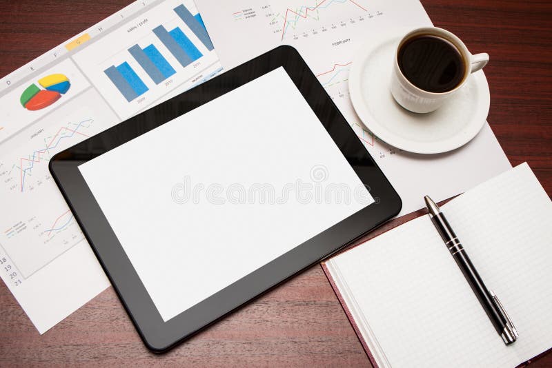 Empty Tablet And A Cup Of Coffee In Office Stock Image - Image of ...
