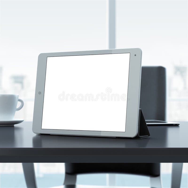 Empty Tablet on Office Table Stock Image - Image of book, notebook ...