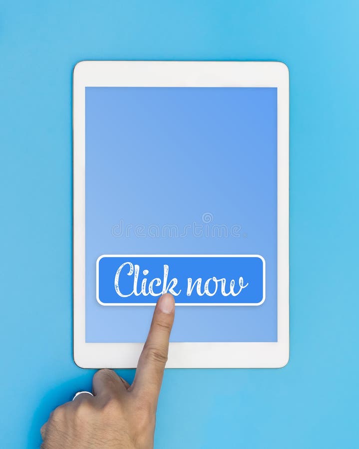 Empty Tablet Screen with Click Now Button Stock Image - Image of ...