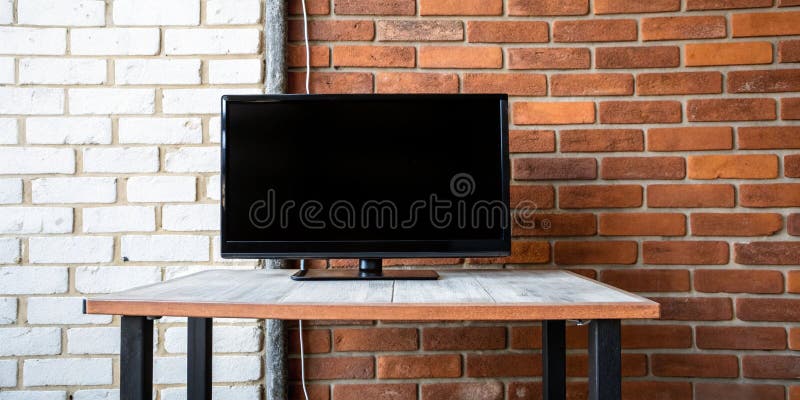 Empty Tabletop on Brick Wall Background with Tv Stock Image - Image of ...