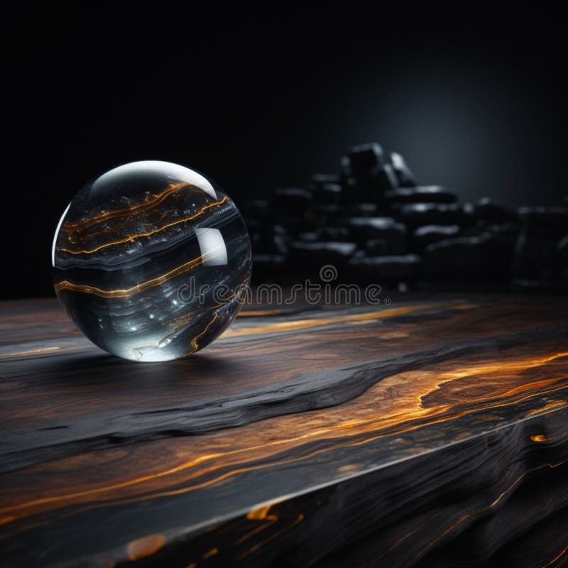 Empty Tabletop, Polished Obsidian, Against Black Wall, Desolate Scene ...