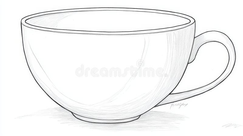 Empty Tea Cup Outline Drawing, Coloring Page Template, Vector ...