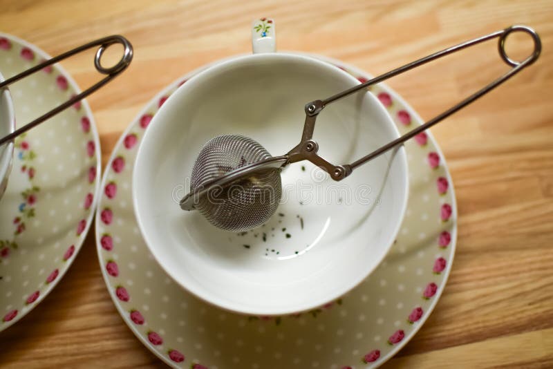 Empty Tea Cups with Tea Strainer. Stock Image - Image of lifestyle ...