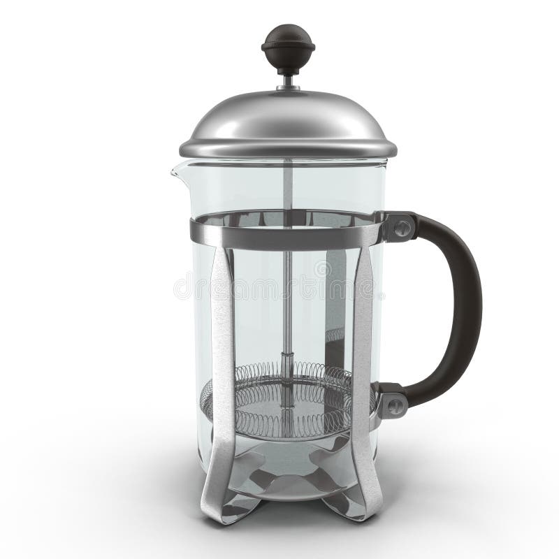 Empty Tea Metallic French Press Isolated on White. 3D Illustration ...