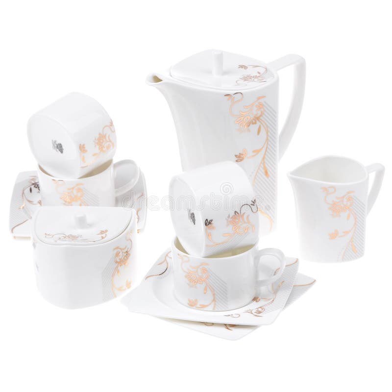 Empty tea set isolated stock image. Image of bone, coffee - 87539625