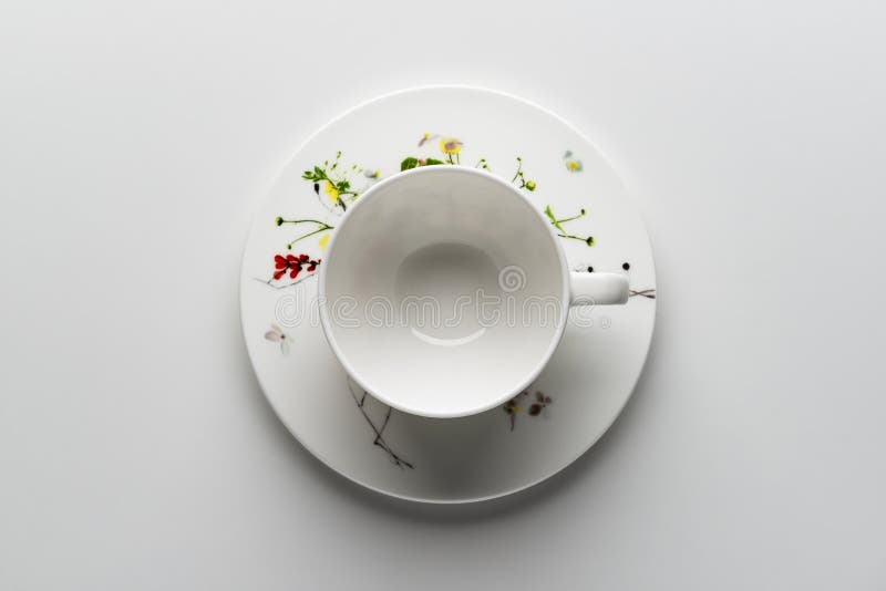 Empty Teacup with Saucer Decorated with Flowers Stock Image - Image of ...