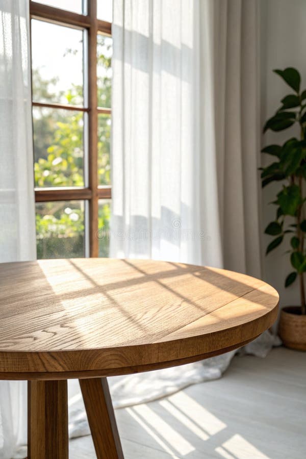 Empty Teak Wood Round Table Sunlight Shadow Stock Photos - Free ...