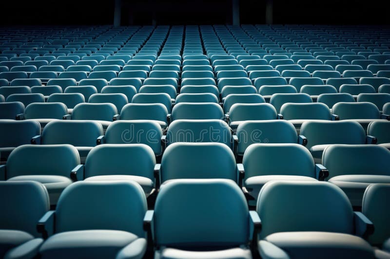 Empty Teal Seats in a Large Stadium or Auditorium. Rows and Rows of ...