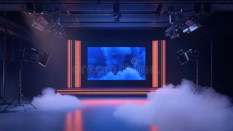 Empty Television Studio Set with Smoke and Lighting Stock Image - Image of abstract ...