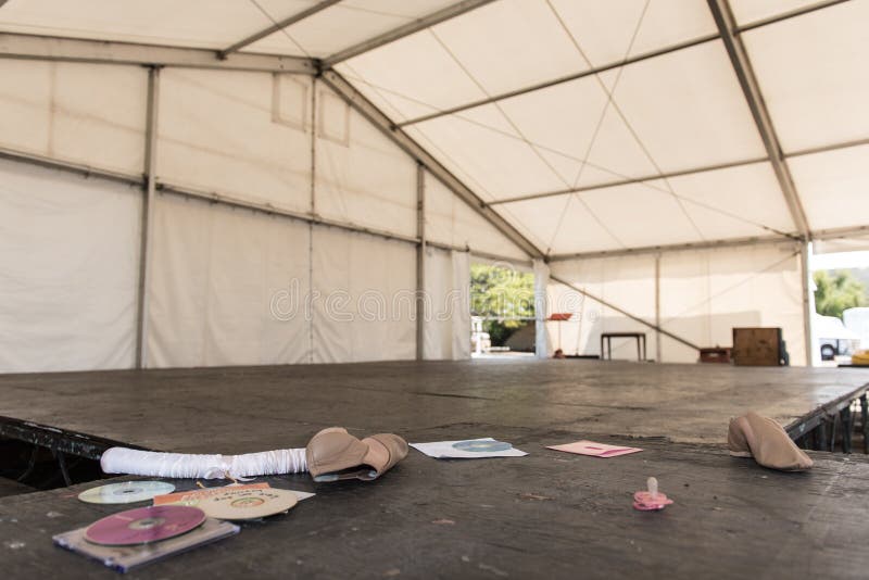 Empty Tent with Stage after a Party Stock Image - Image of canopy ...