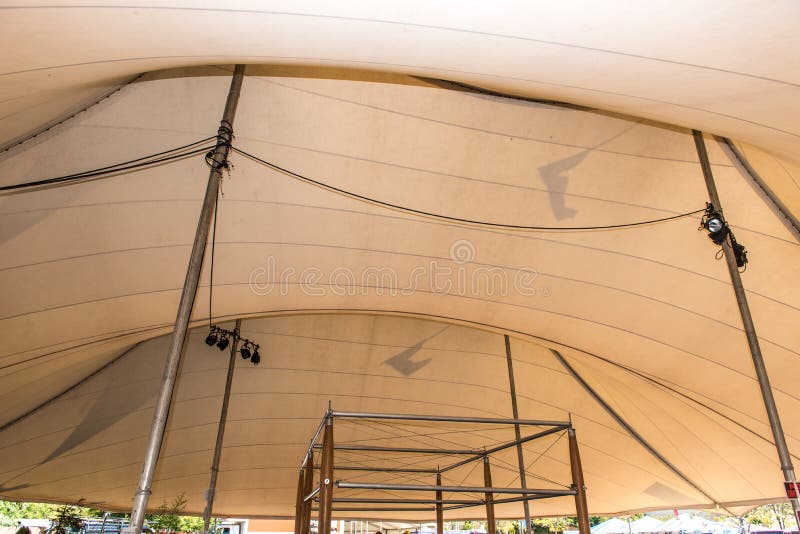 Empty Tent with Stage after a Party Stock Image - Image of shelter ...