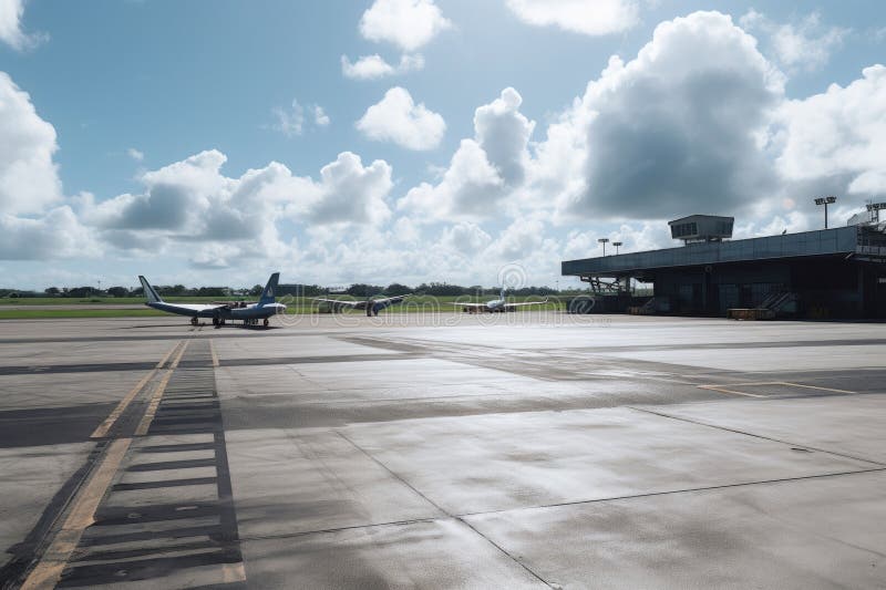 Empty Terminal, with View of Planes Taking Off and Landing on the ...