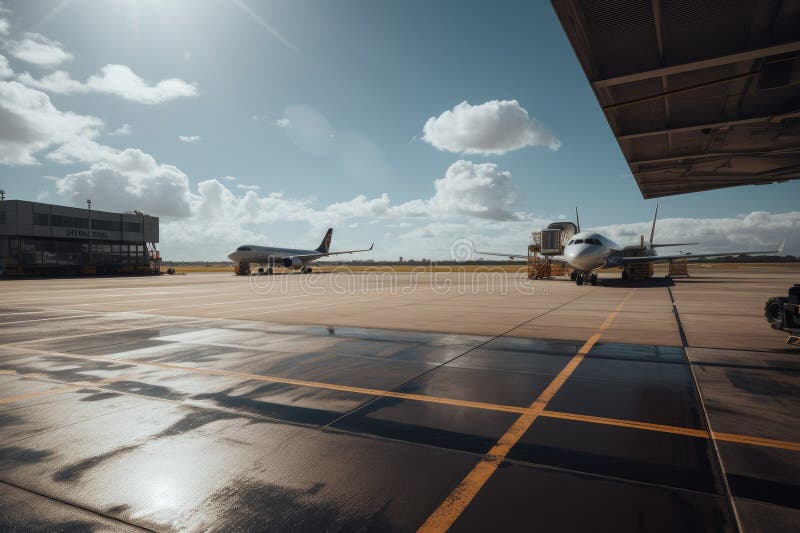 Empty Terminal, with View of Planes Taking Off and Landing on the ...