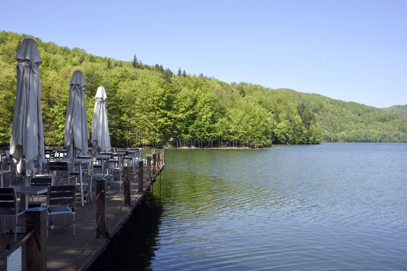 Empty Terrace at the Edge of the Lake Stock Image - Image of upper ...