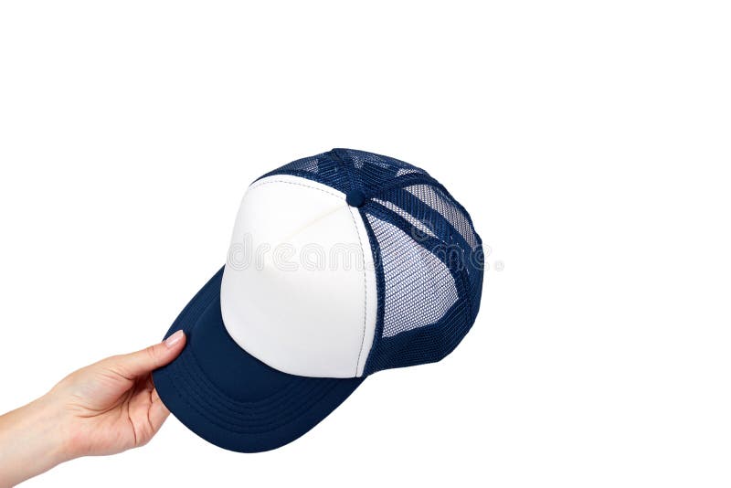 Empty Textile Cap with Hand Isolated on White Background, Copy Space ...