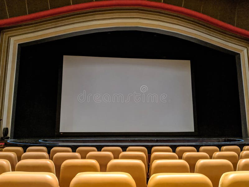 Empty Theater with Blank Movie Screen Stock Image - Image of seat ...