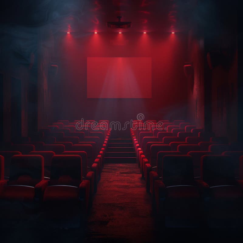 An Empty Theater with Red Seats and a Projector Screen Stock ...