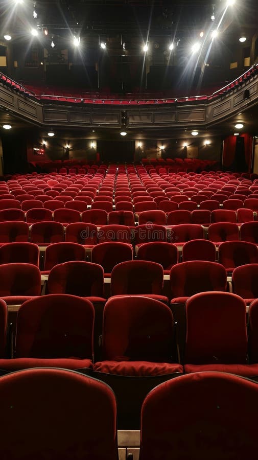 Empty Theater with Red Seats and Stage Lights in a Classic Auditorium ...