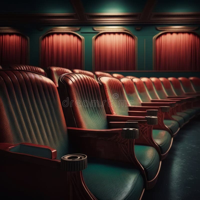 An Empty Theater with Rows of Seats and Red Curtains. Generative AI ...