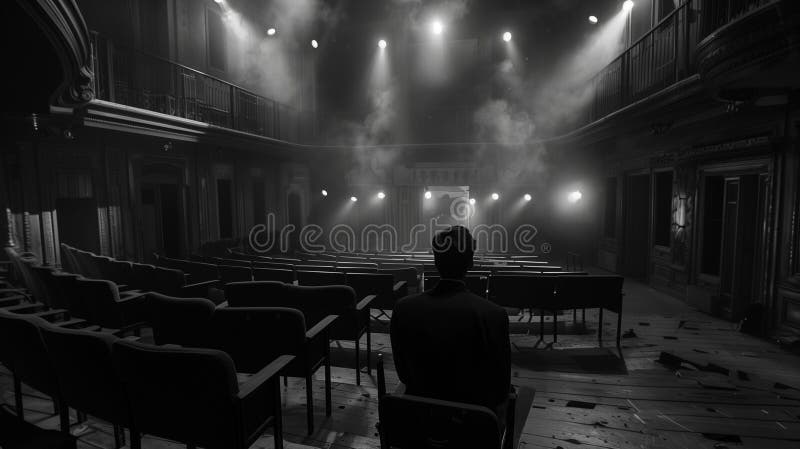 Empty Theater Set Up with Empty Chairs and a Person Looking at a Screen ...