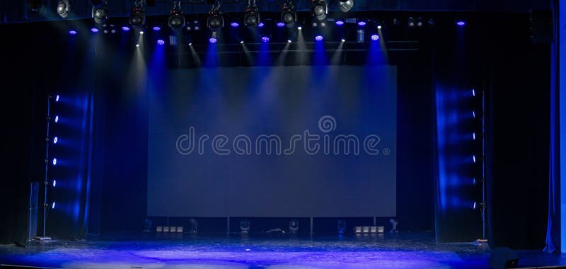 Empty Theater Stage with Blue Lighting and Spotlights Stock Image ...