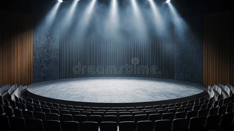 Dramatic Spotlights Cutting through Fog on an Empty Stage with Vibrant ...