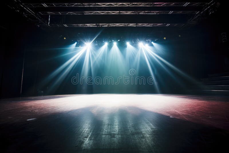 Empty Theater Stage Illuminated by Spotlights Stock Illustration ...