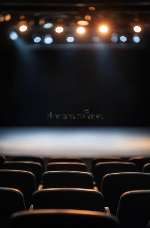 Empty Theater Stage Illuminated by Spotlights in a Dark Auditorium ...