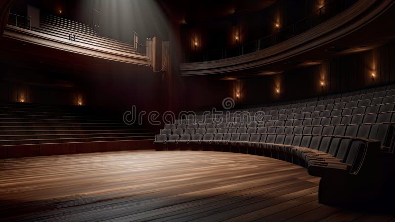Empty Theater Stage, Large Spacious Open Plan Interior with Various Lights with Lights on, AI ...