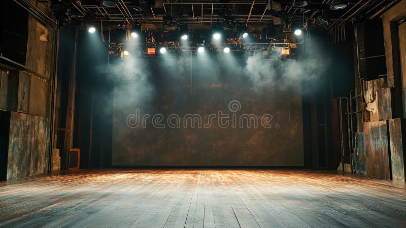Empty Theater Stage with Lights and Smoke Stock Photo - Image of ...
