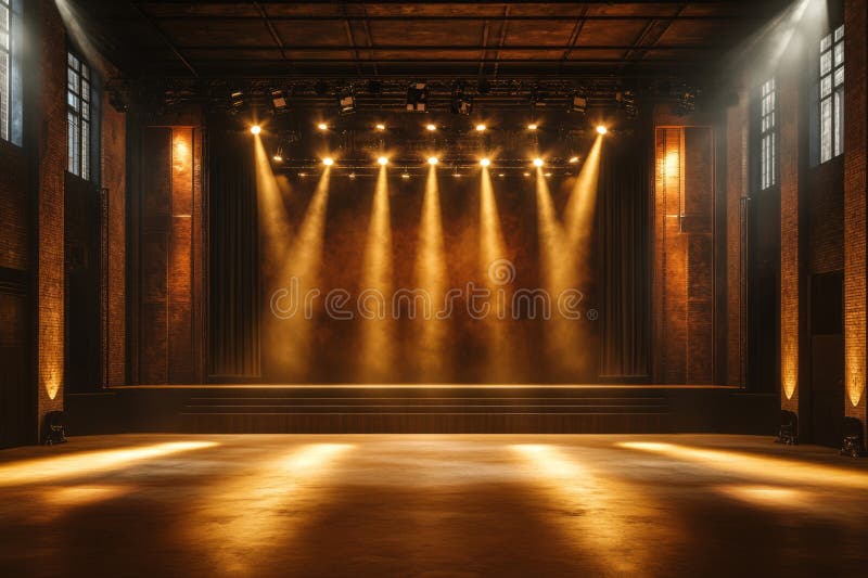 Empty Theater Stage Lit Warm Spotlights Creating Dramatic Atmosphere ...
