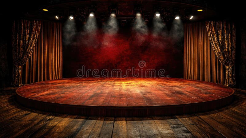 Empty Theater Stage with Red Curtains and Dramatic Lighting Stock Image ...