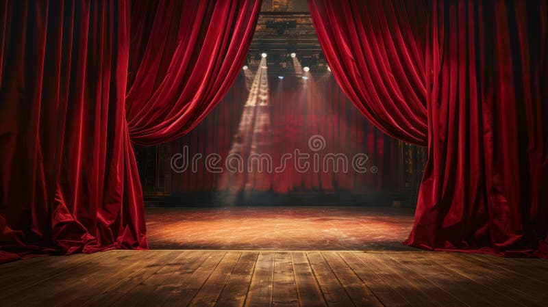Empty Theater Stage with Red Curtains and Spotlight Stock Image - Image of dramatic ...