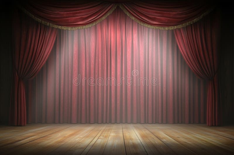Empty Theater Stage with Red Curtains and Wooden Floor Stock Photo ...