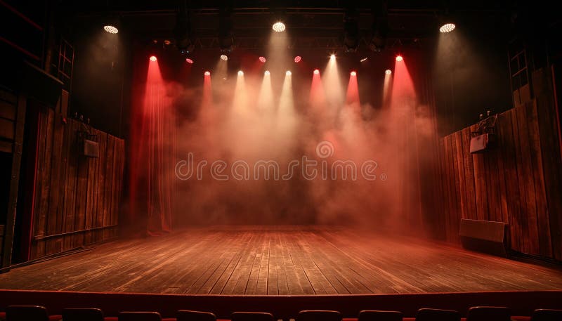 Empty Theater Stage with Red Spotlight and Fog Stock Image - Image of ...