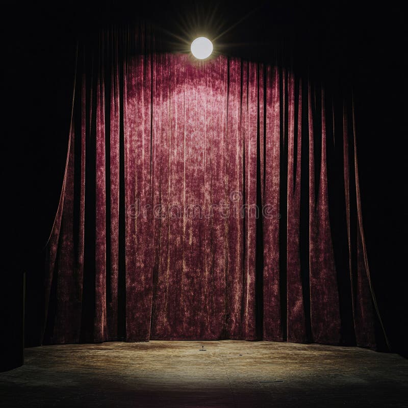 Empty Theater Stage with Red Velvet Curtains and Spotlight Stock Illustration - Illustration of ...