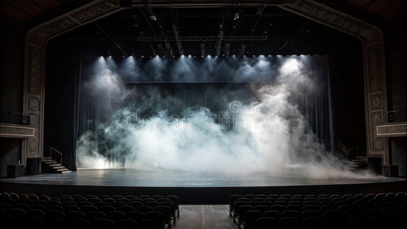 Empty Theater Stage with Smoke and Lighting, Auditorium, Performance ...