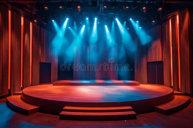 Empty Theater Stage with Vibrant Blue and Red Lighting Stock Photo ...