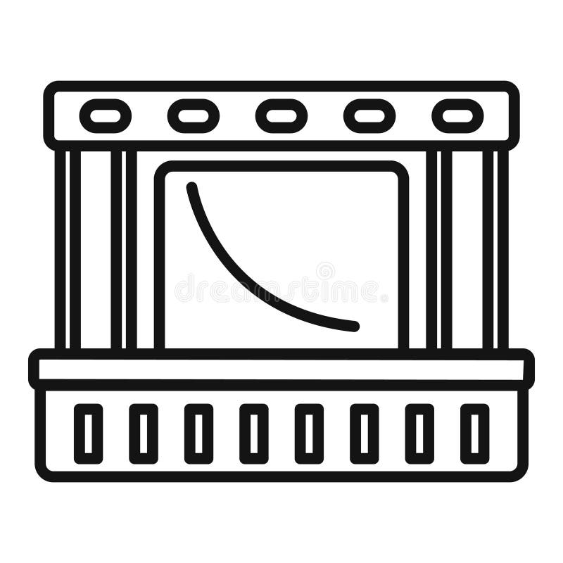 Empty Theatre Stage with Drawn Curtain and Illuminated Ramp Icon ...